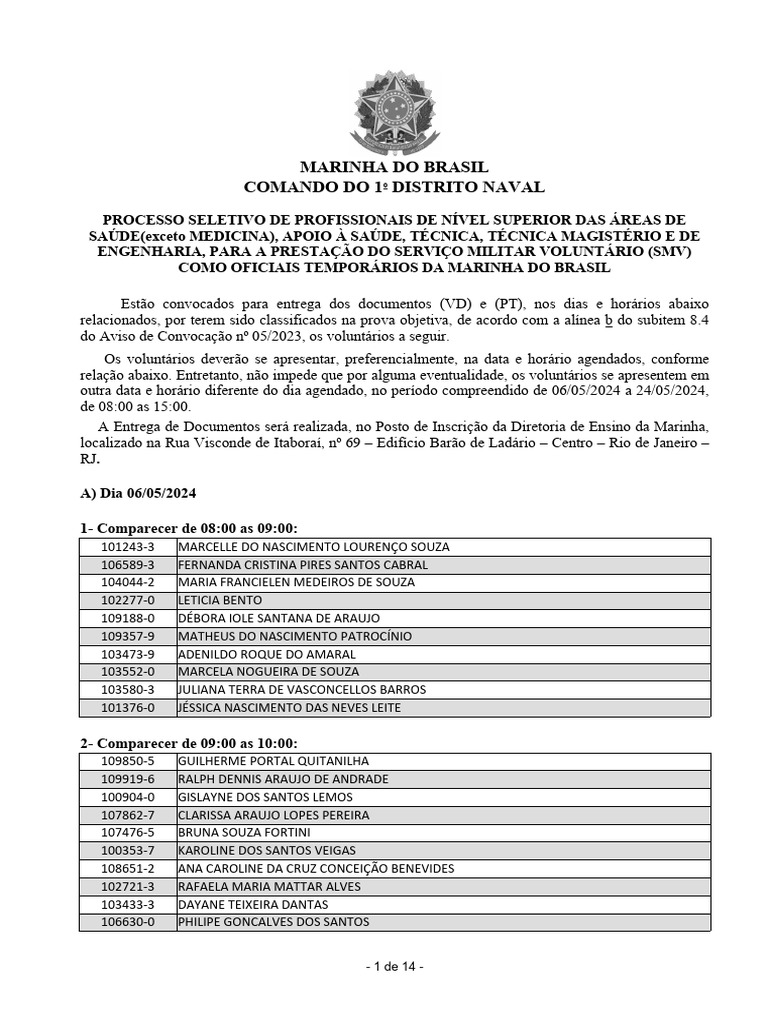 2 Relacao de Convocados para VD PT SMV of AV 05 2024 OK | Download grátis PDF | Brasil