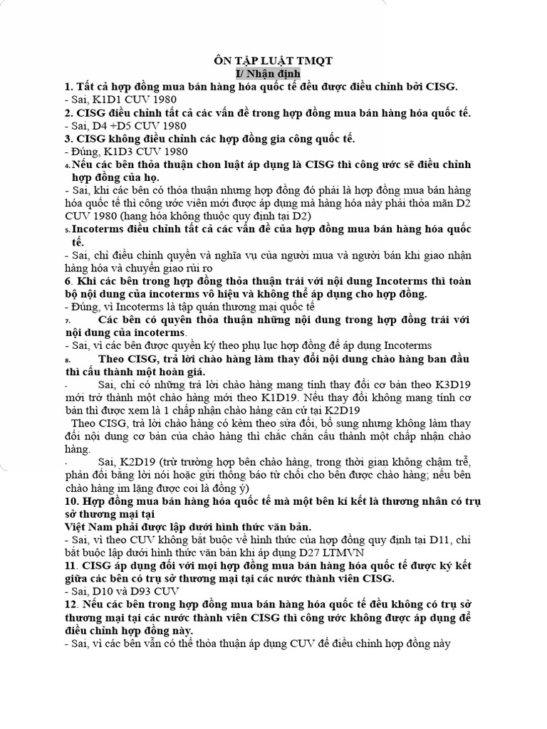 ÔN TẬP LUẬT TMQT | PDF