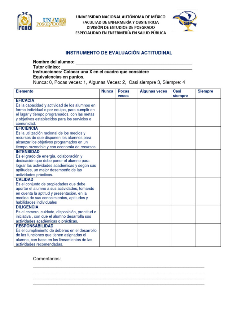 INSTRUMENTO DE EVALUACIÓN ACTITUDINAL | PDF