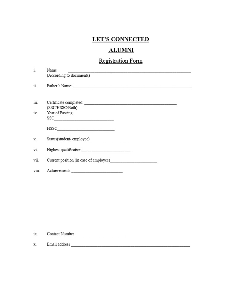 Alumni Registration Form Template | PDF