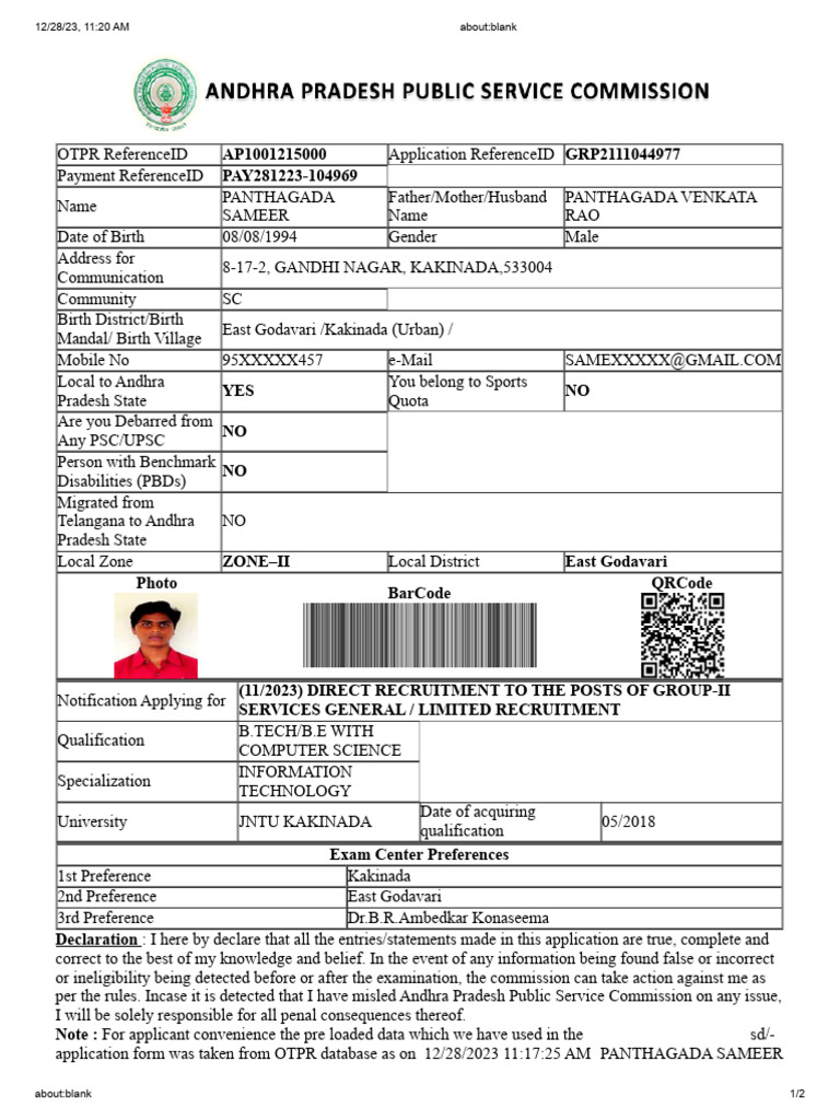 APPSC Group-II Application Details | PDF | Computing