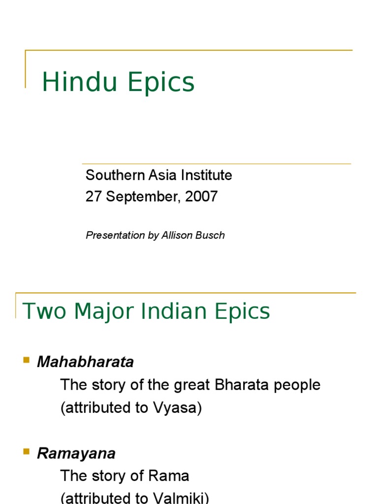 Hindu Epics: Southern Asia Institute 27 September, 2007 | PDF | History