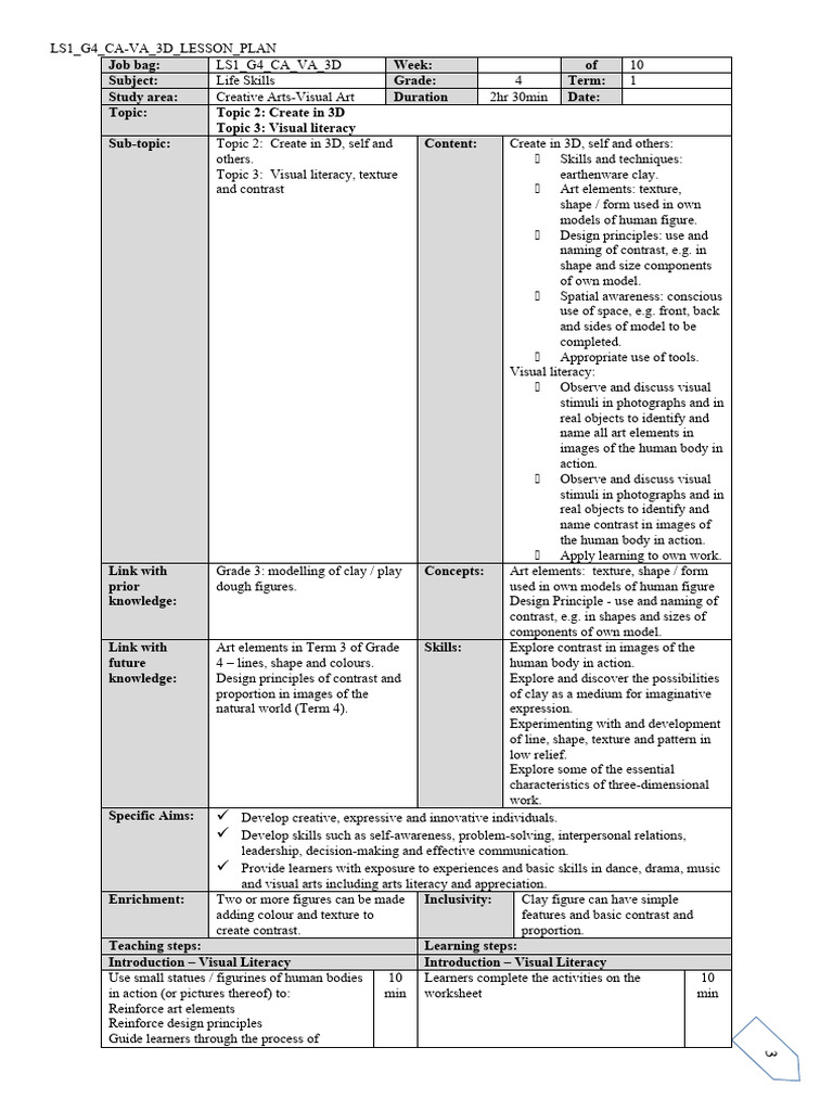 LS1 G4 Ca-Va 3D Lesson Plan | PDF | 3 D Computer Graphics | Learning