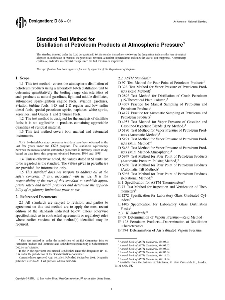 Astm D86 | Download Free PDF | Distillation | Thermometer