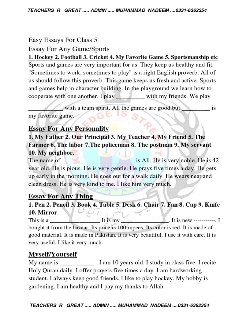 Easy Essays For Class 5 | PDF | Mosque | Muhammad Ali Jinnah