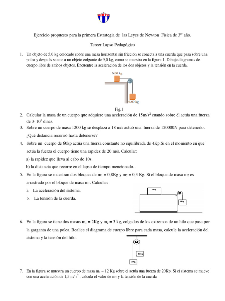 Ejercicios Propuestos 3er Añofísica Leyes de Newton | PDF | Masa | Fuerza