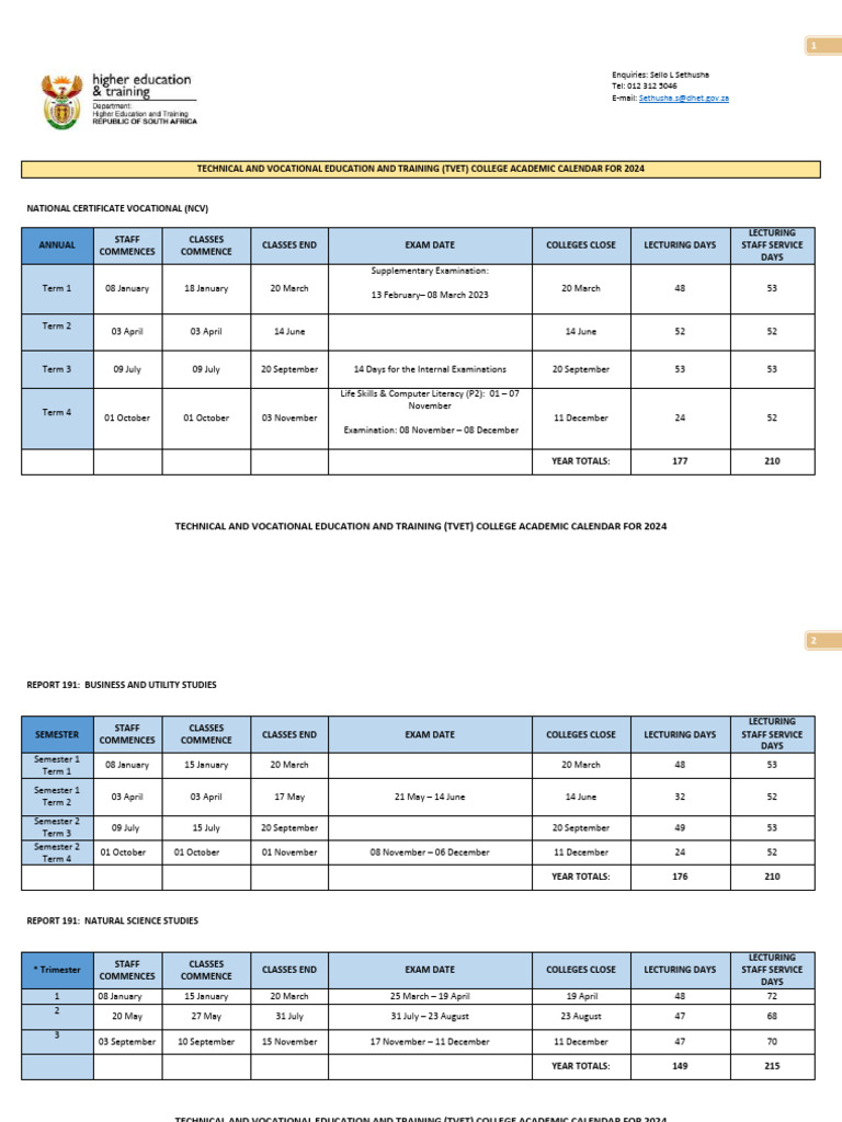 TVET College Academic Calendar 2024 | PDF | Academic Term | Educational ...