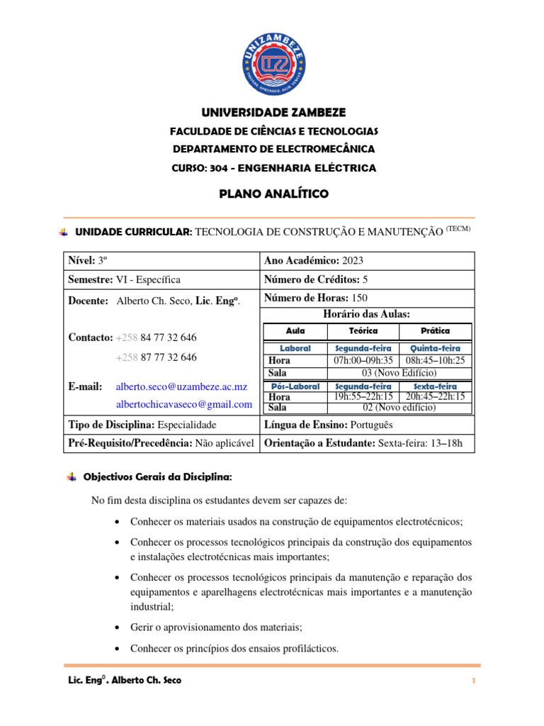 Plano de Analitico -TECM- 2023 | PDF | Science