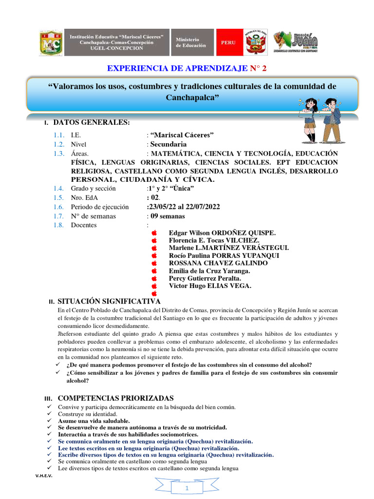 1° y 2° EXPERIENCIA DE APRENDIZAJE DEL VI CICLO. N° 02 | PDF | Investigación cuantitativa ...