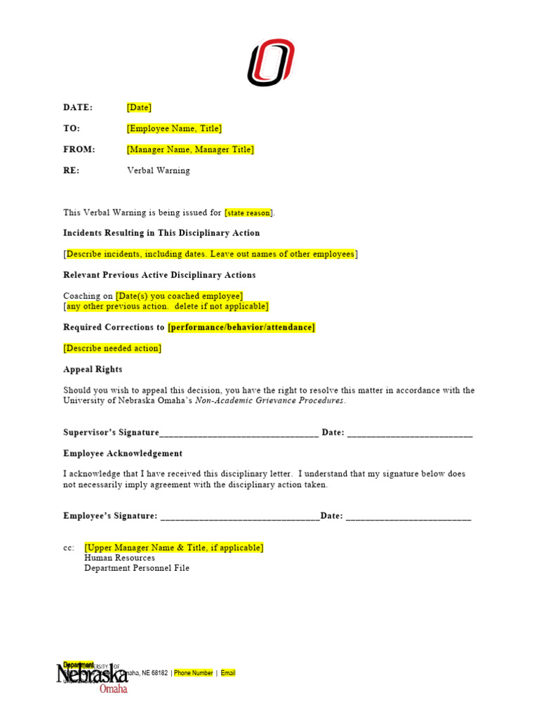 Verbal Warning Documentation Template | PDF