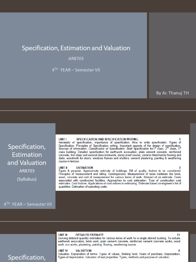 Specification, Estimation and Evaluation 1 | PDF | Specification (Technical Standard) | Concrete