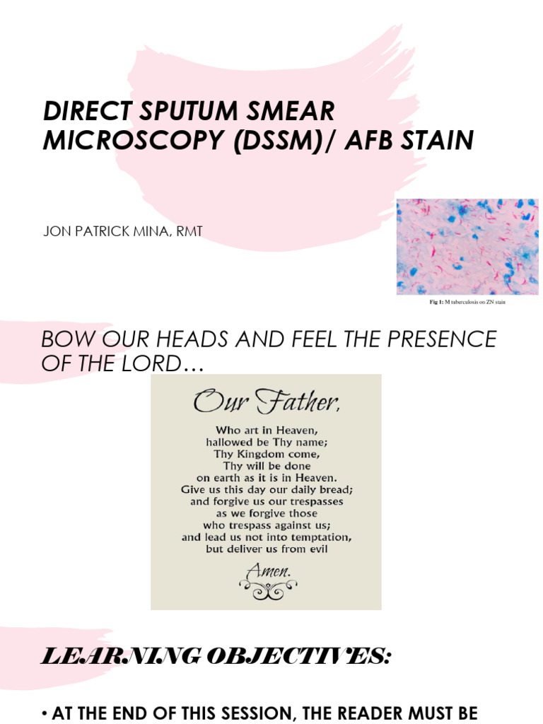 Direct Sputum Smear Microscopy (DSSM) PDF | PDF | Tuberculosis | Medical Specialties