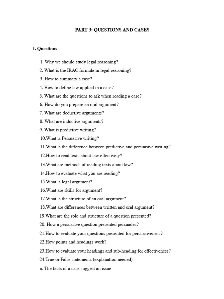 Legal Reasoning: Key Questions & Cases | PDF | Argument | Common Law