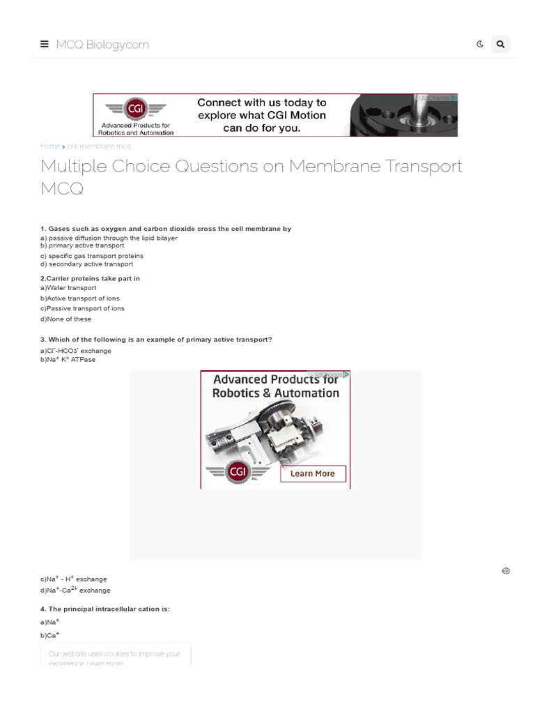WWW Mcqbiology Com 2017 11 Multiple Choice Questions On Membrane ...