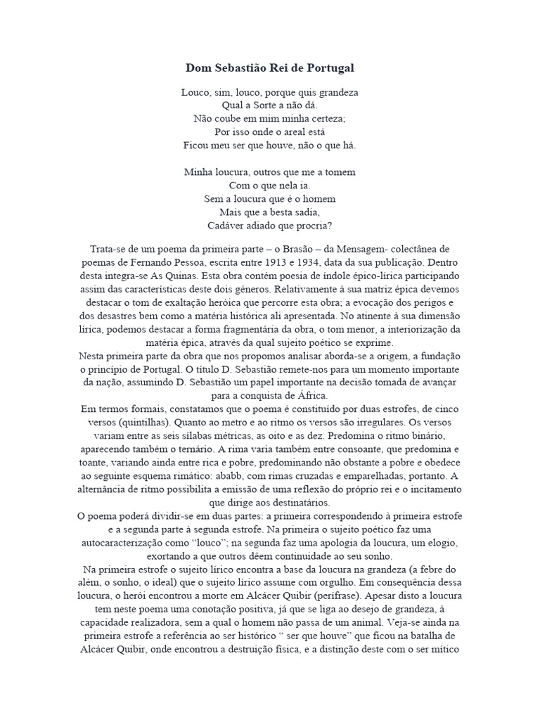 Análise Do Poema Dom Sebastião Rei de Portugal | PDF | Poesia