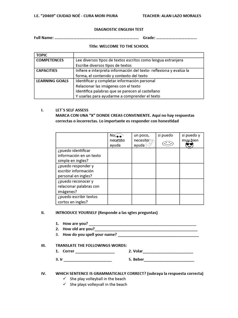 DIAGNOSTIC ENGLISH TEST | PDF