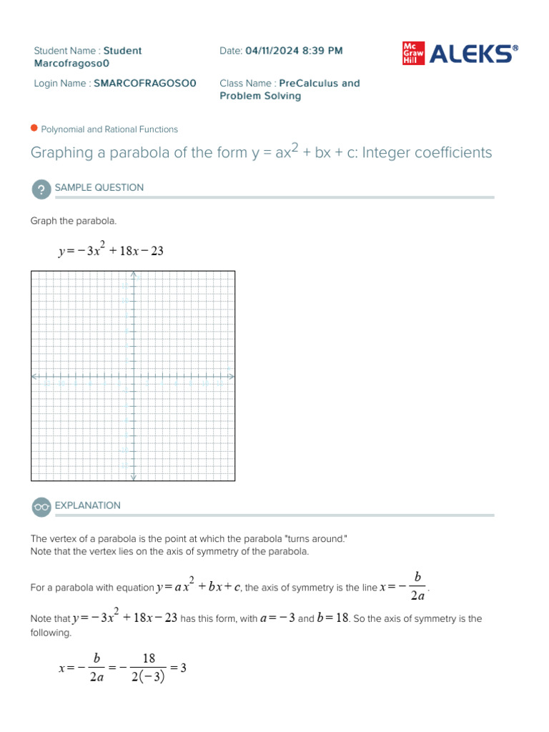 4 - Polynomial and Rational Functions - Graphing A Parabola of The Form ...