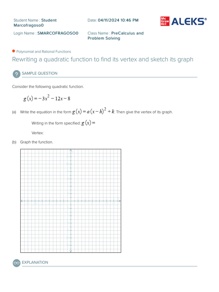 6 - Polynomial and Rational Functions - Rewriting A Quadratic Function ...