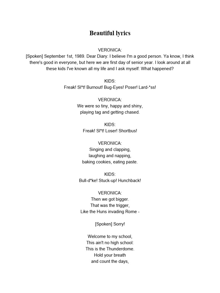 Heathers: Beautiful Lyrics Analysis | PDF
