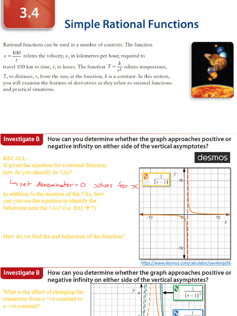 MCV4U - 3.4 Simple Rational Functions | PDF