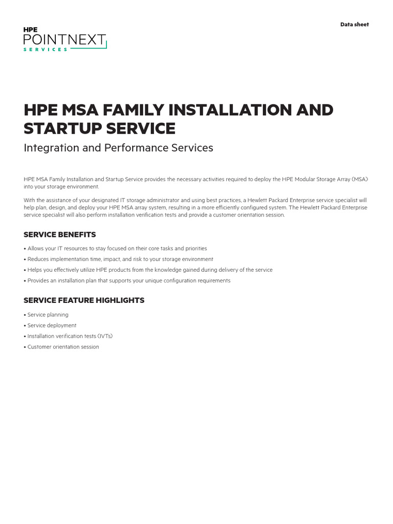 HPE MSA Family Installation and Startup Service Data Sheet-4aa0-3048enw | PDF | Computer Network ...