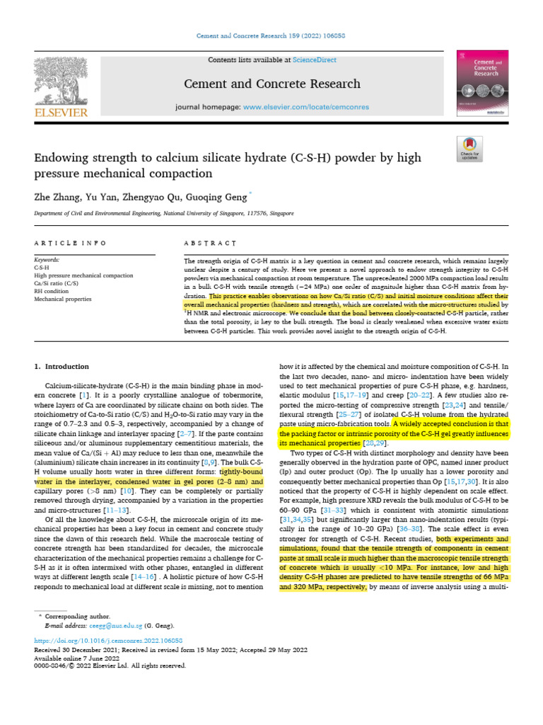 Strength of CSH Gel | PDF | Porosity | Hardness