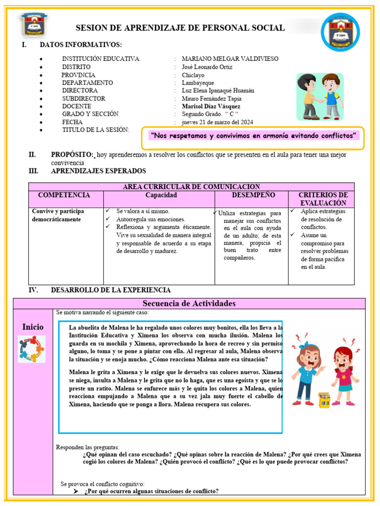 SESION PS Jueves 21 NOS RESPETAMOS | PDF | Salón de clases | Ciencia cognitiva