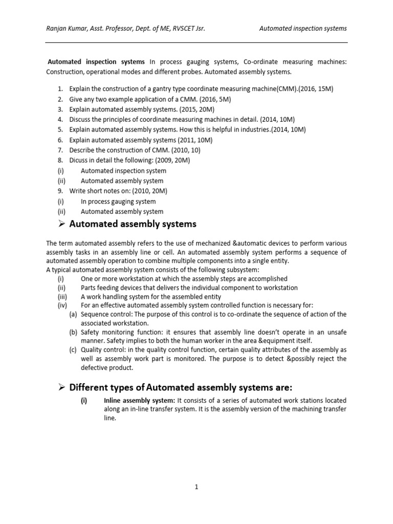 Chapter5 Automatic Inspection System CMM | PDF