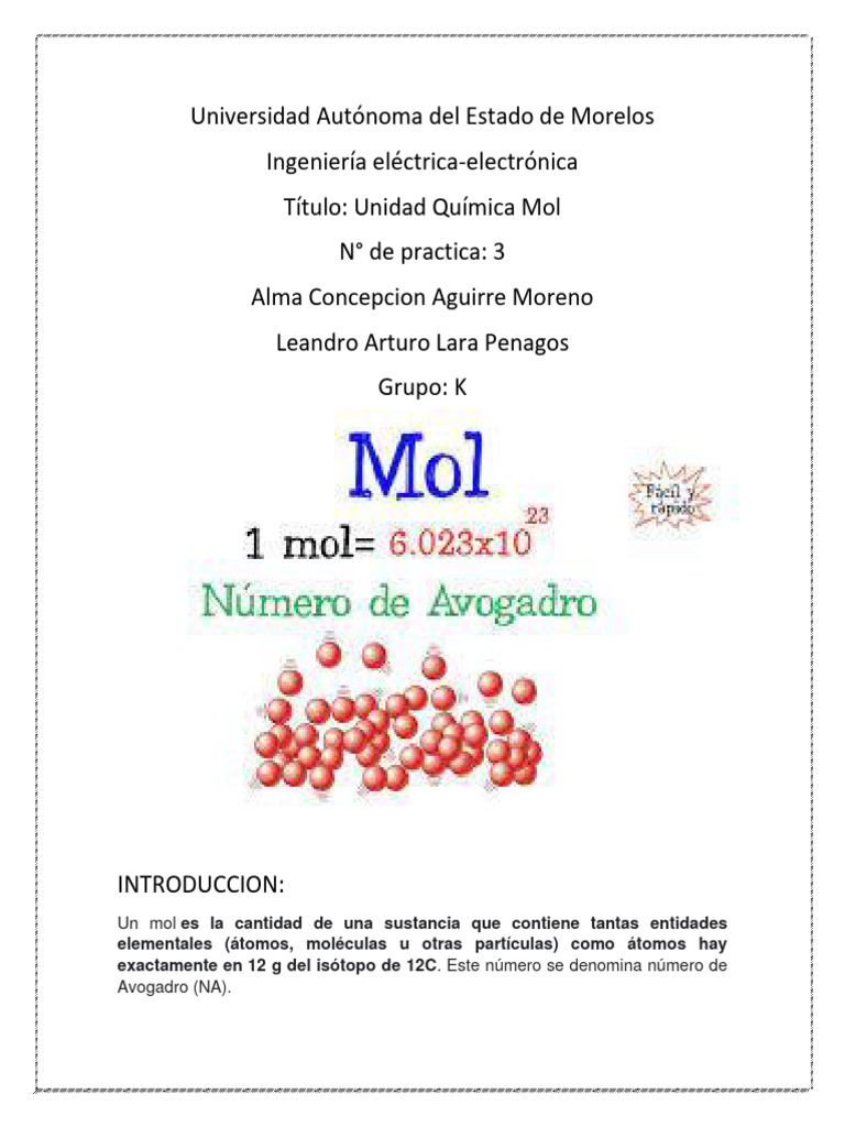 Definición y Aplicación del Mol en Química | PDF | Mole (Unidad) | Química