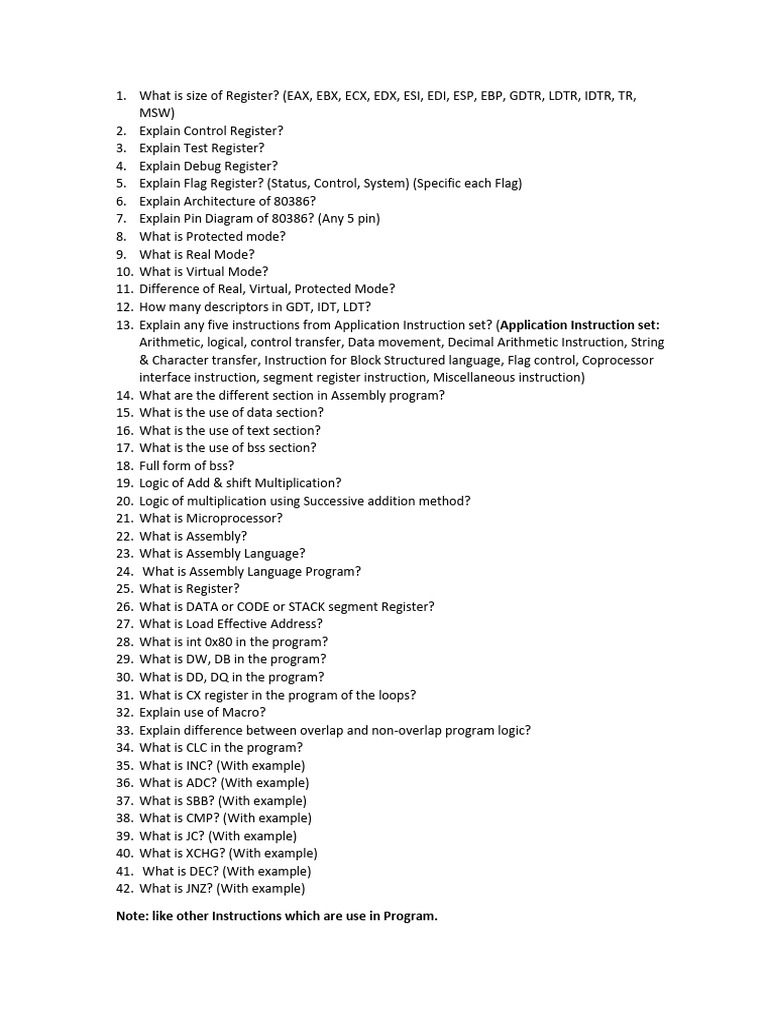 Oral Question For Microprocessor | PDF | Computers