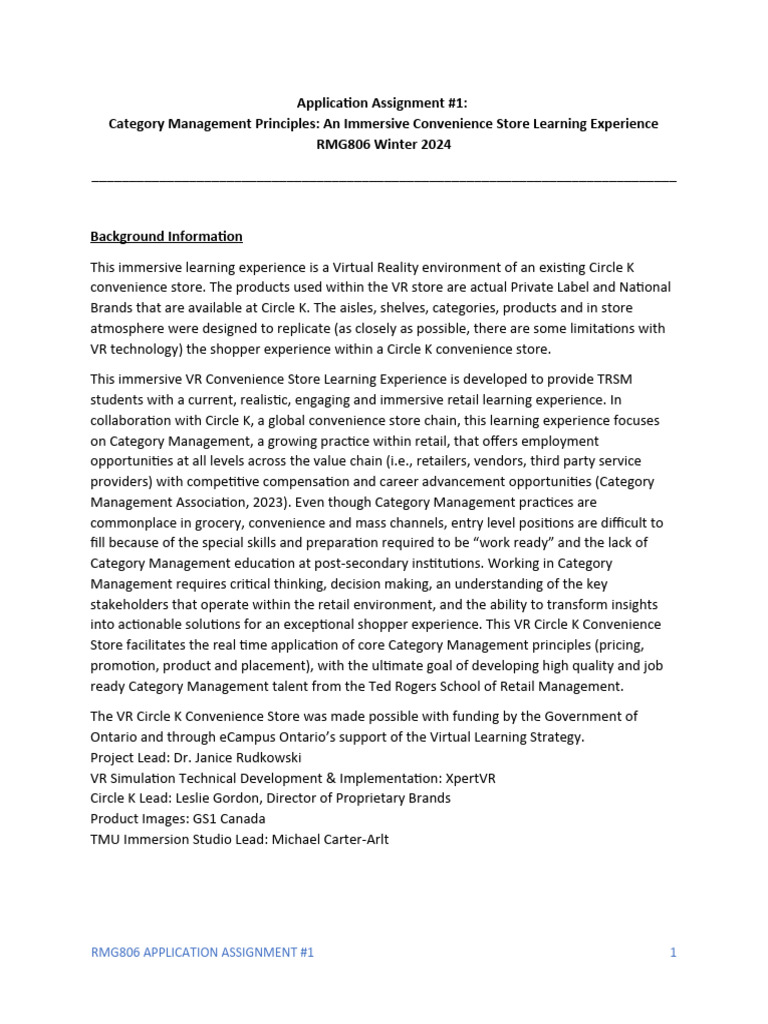Application Assignment 1 Winter 2024 | PDF | Retail | Virtual Reality