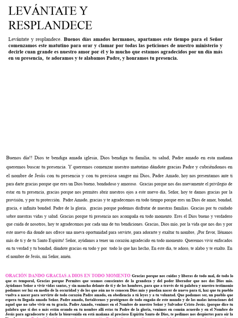 Levántate y Resplandece Jueves 27 | PDF | Oración | Pecado