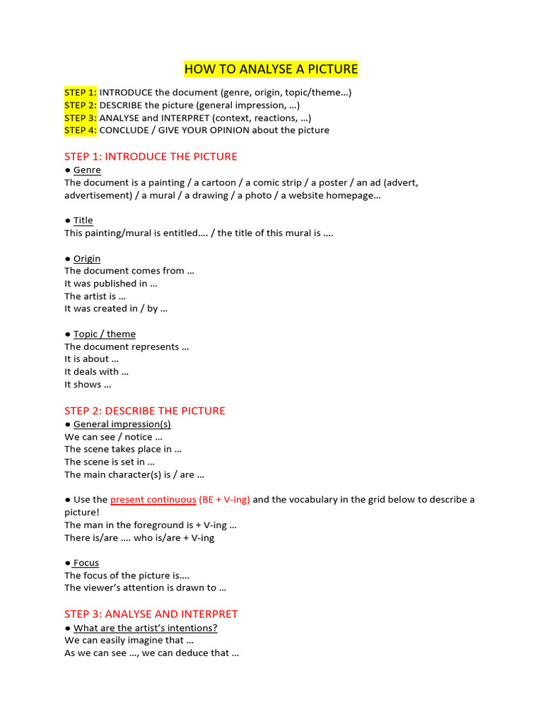 How To Analyse A Picture | PDF