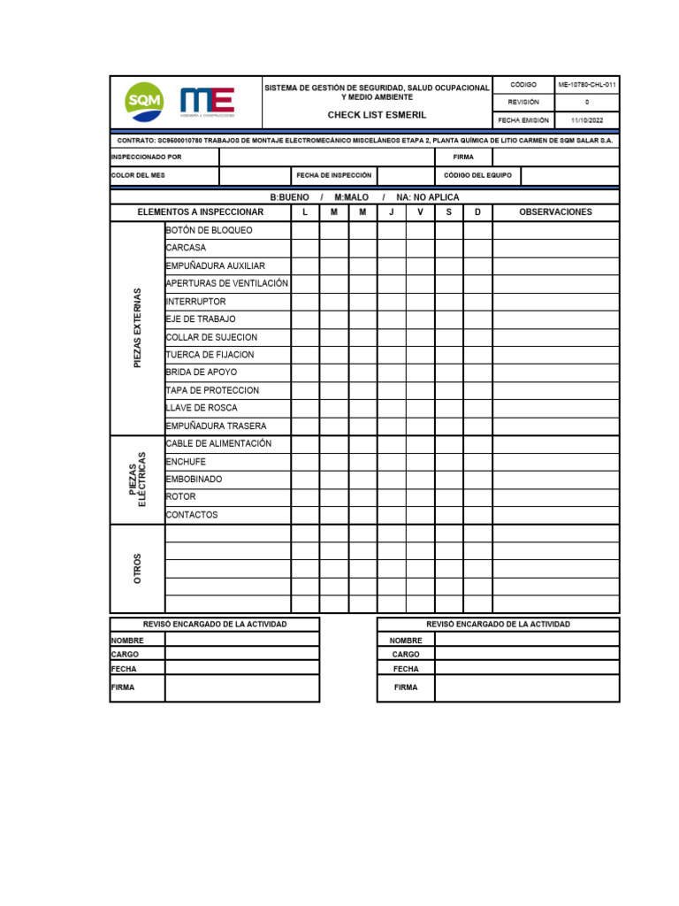 Checklist Esmeril Angular | PDF