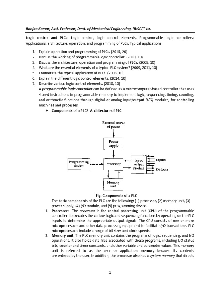 Logic Control And Plcs Pdf Programmable Logic Controller Logic Gate