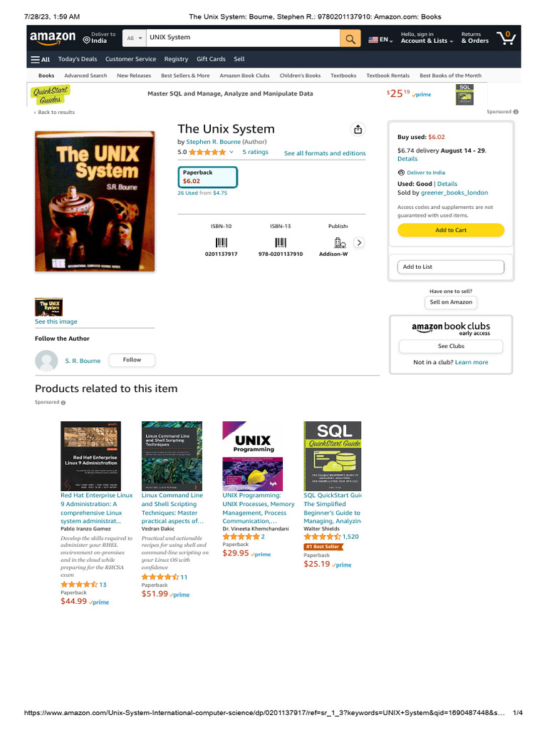 (Adv) The Unix System 1st Edition-1982 by Addison Wesley - Stephen R Bourne | PDF | Software ...