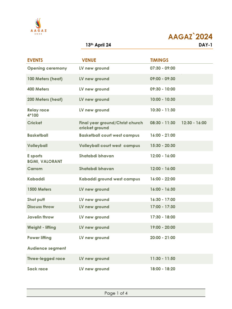 AAGAZ Schedule 2024 | PDF | Sports | Athletic Sports