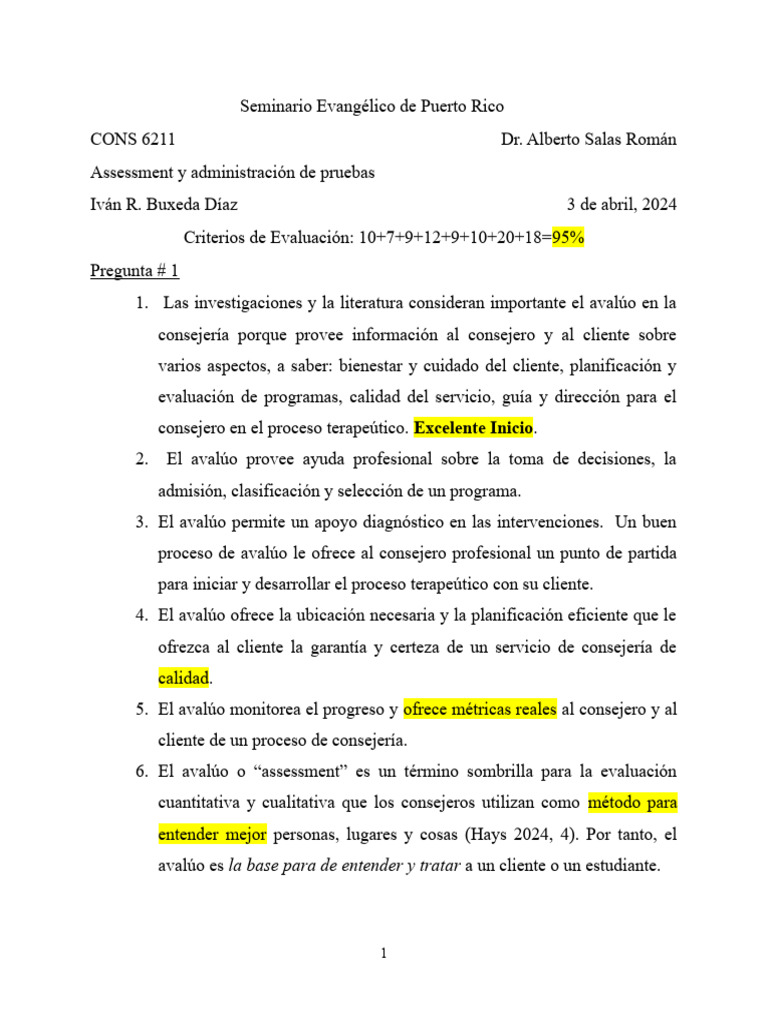 IVAN BUXEDA Examen Mitad Semsestre CONS 6211 Iván | PDF | Evaluación ...