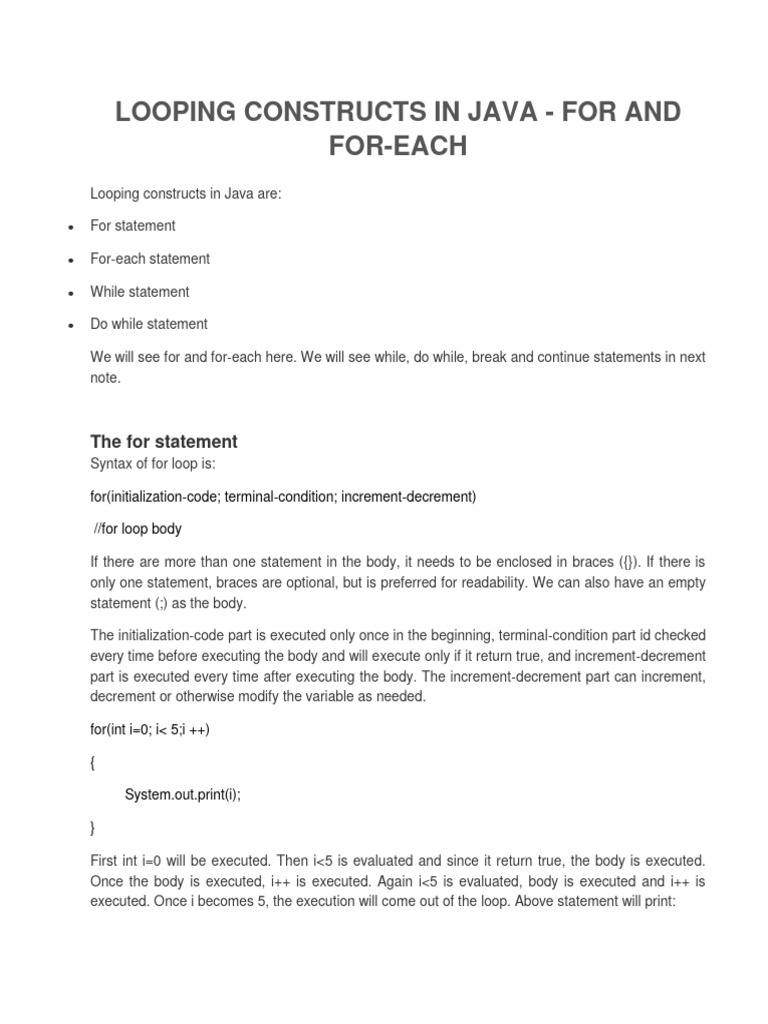 Looping Constructs in Java For and For Each | PDF | Computer Science | Control Flow