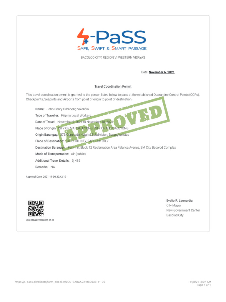 S-PaSS Traveler Form Document | PDF
