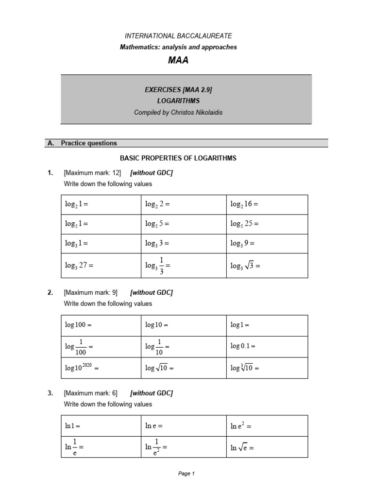 (2.9) LOGARITHMS For IB | PDF | Logarithm | Combinatorics