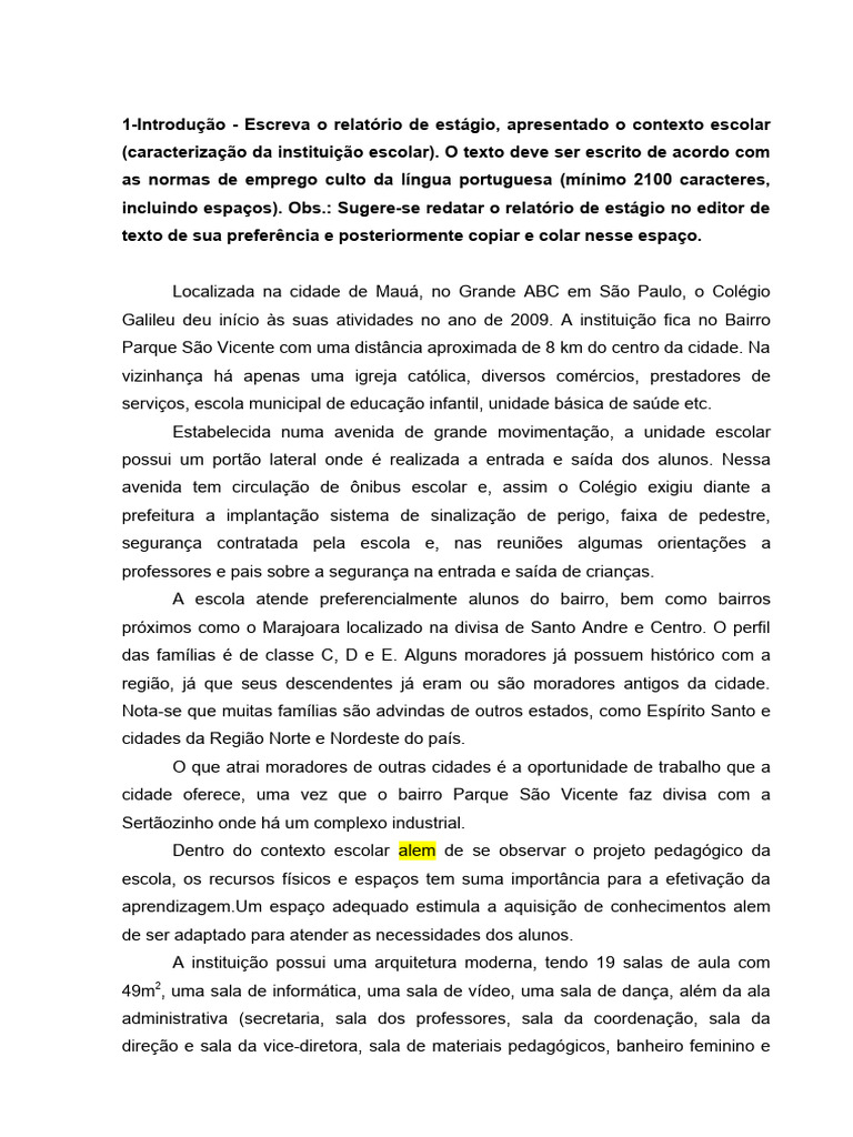 Relatório de Estágio DOCENCIA E.F - Nivia Maria Barbosa Pereira | PDF ...