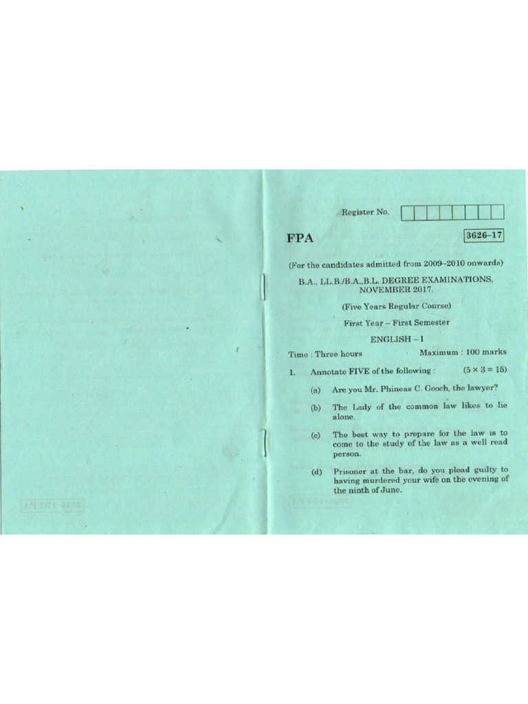 English-I, 1 Year, November 2017 | PDF