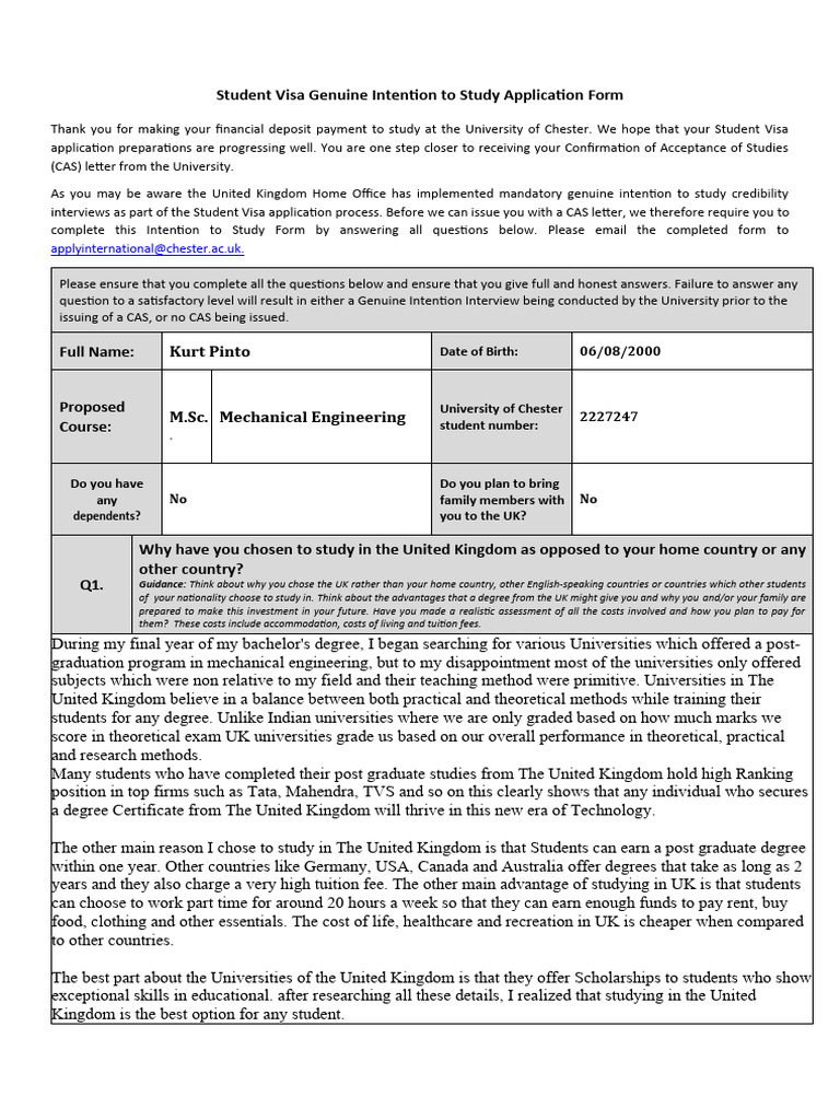 Genuine Intention To Study | PDF | Cost Of Living | Engineering
