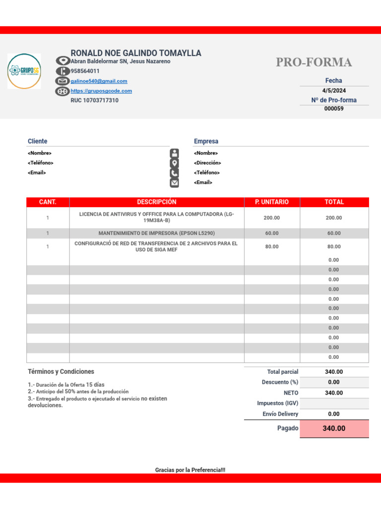 Proforma: Servicios de TI y Software | PDF
