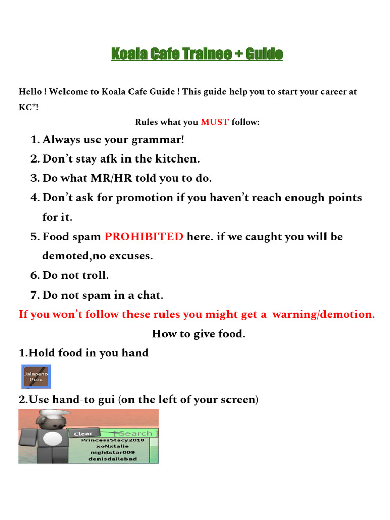 Koala Cafe Trainee + Guide | PDF | Cooking, Food & Wine | Self-Improvement