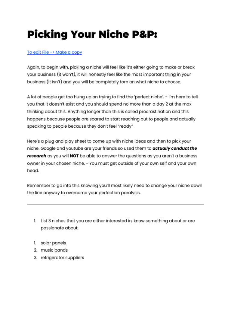 Picking Your Niche | PDF | Sales