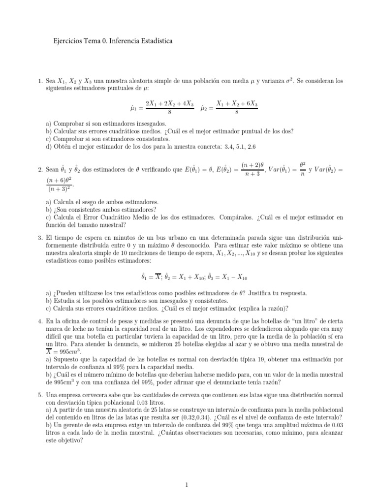 Ejercicios Tema0 | PDF | Intervalo de confianza | Estimador