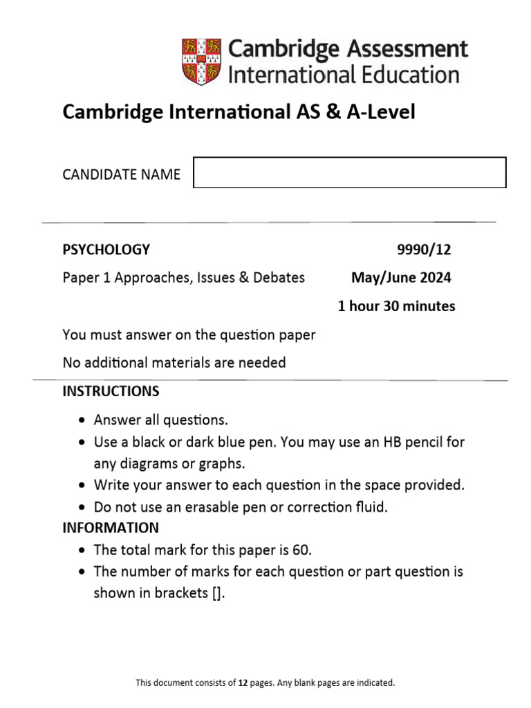 AS-Psychology Sample Exam | PDF | Obedience (Human Behavior ...