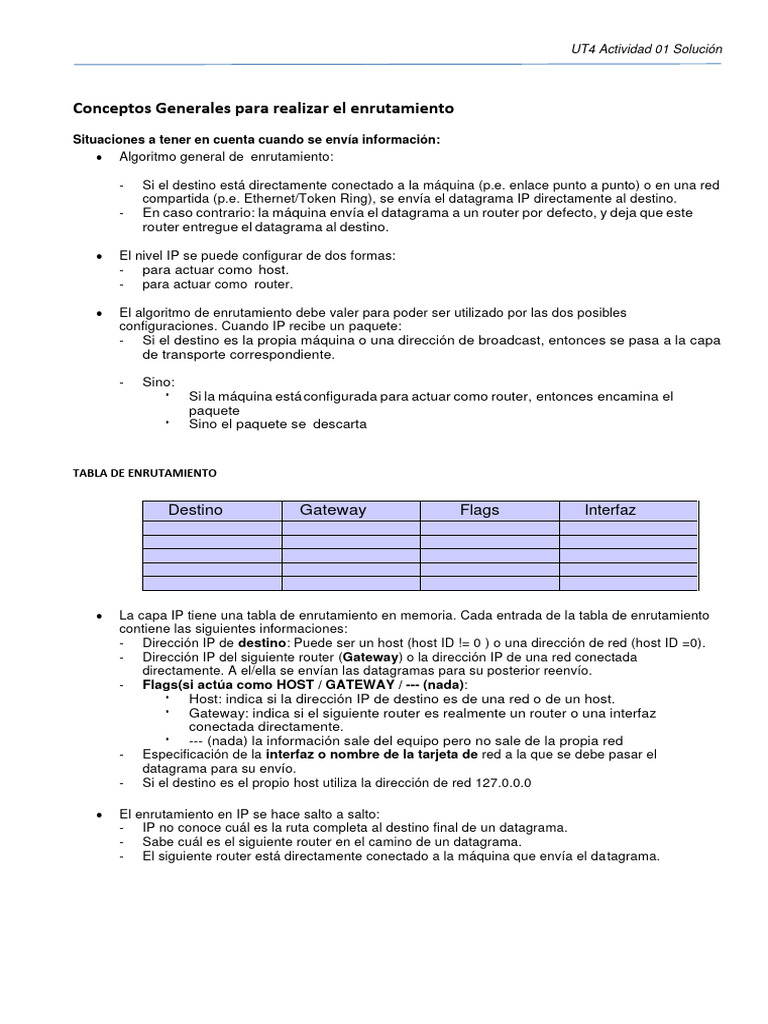 Act 01 Tabla de Enrutamiento Soluciones | PDF | Enrutador (Computación) | Protocolos de internet